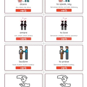 100 Basic Latin Verbs Double-sided Printable Flashcards With Forms ...