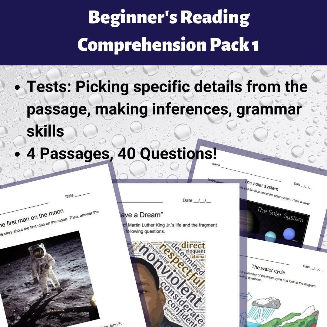 Beginner's Reading Comprehension Pack 1 - Etsy