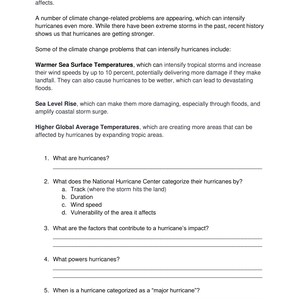 Hurricanes English Reading Comprehension Worksheet - Etsy