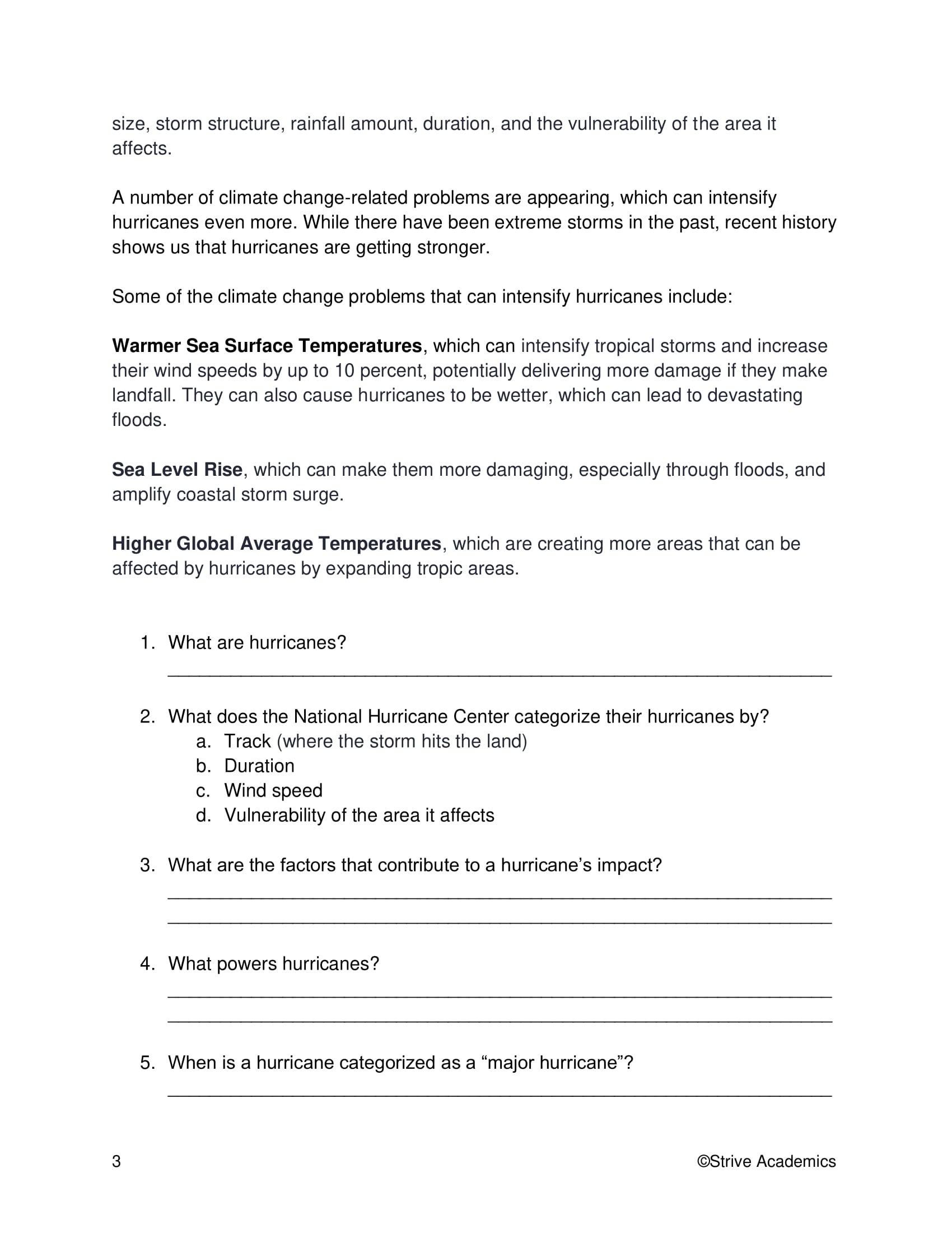 Hurricanes English Reading Comprehension Worksheet - Etsy