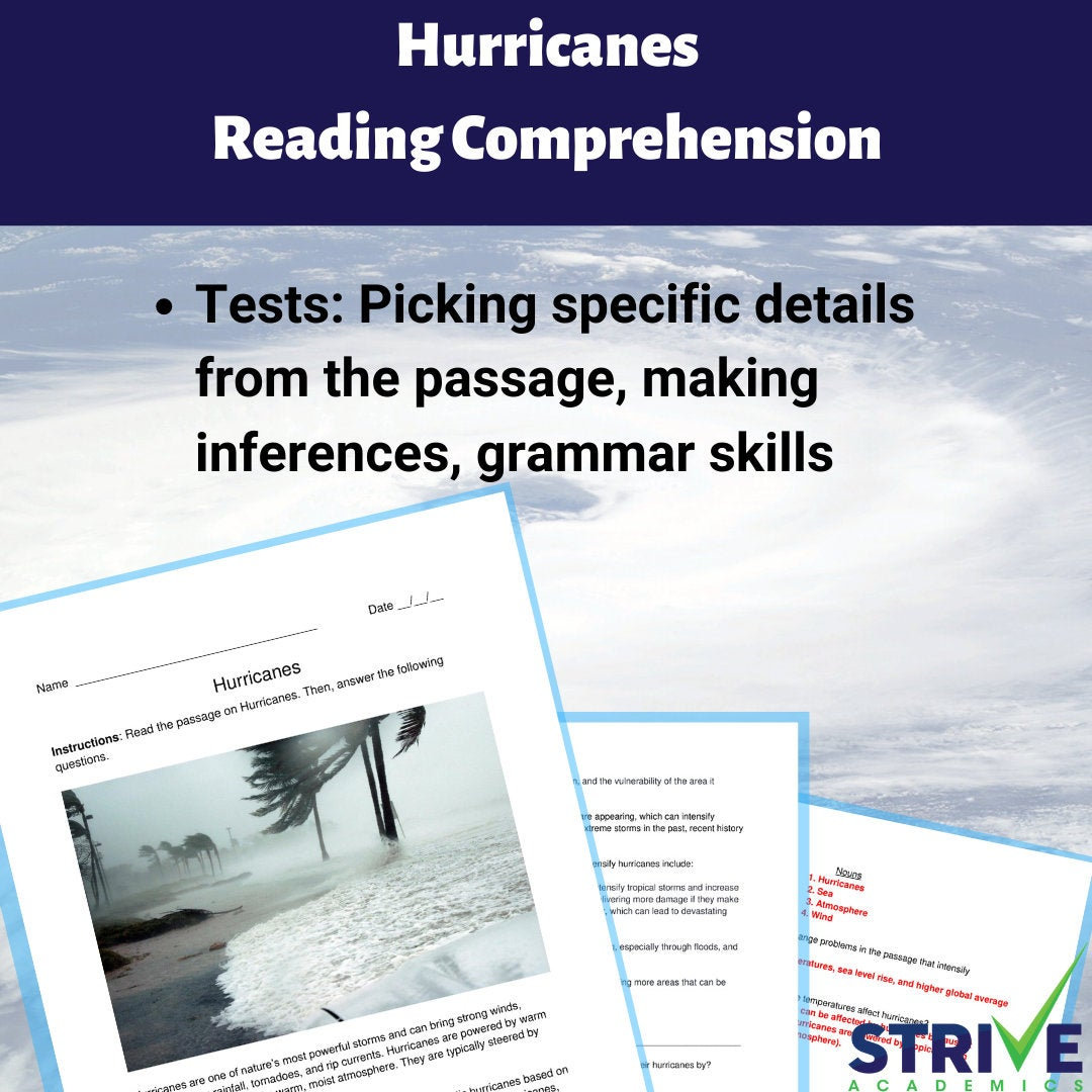 Hurricanes English Reading Comprehension Worksheet - Etsy