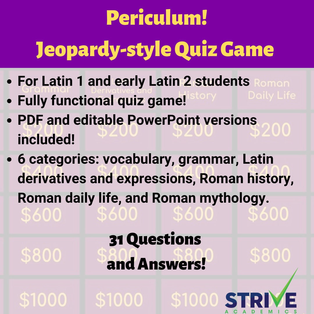 Periculum for Latin 1 - Jeopardy-style Quiz Game - Etsy