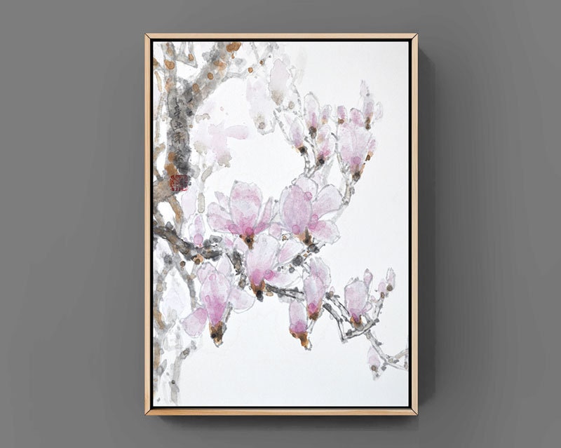 Mulan Magnolie Chinese Japanese Ink Painting Office Home Decor Wall Art ...