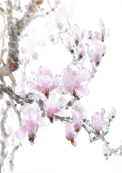 Mulan Magnolie Chinese Japanese Ink Painting Office Home Decor Wall Art ...