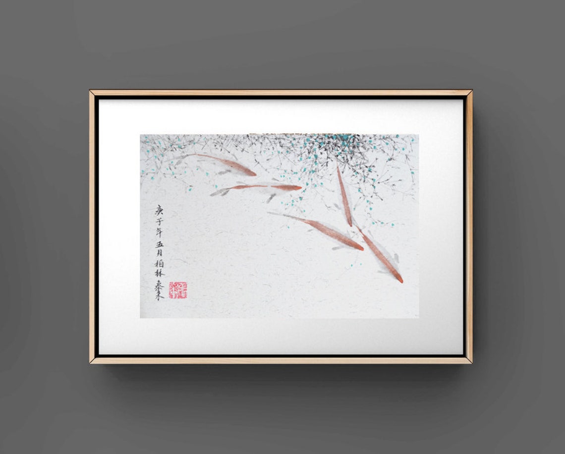 Fish Japanese Sumi-e Chinese Ink Painting Home Office - Etsy