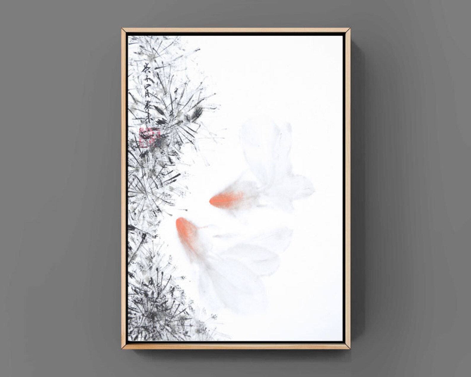 Gold Fish Japanese Sumi-e Chinese Ink Painting Home Office Decoration ...