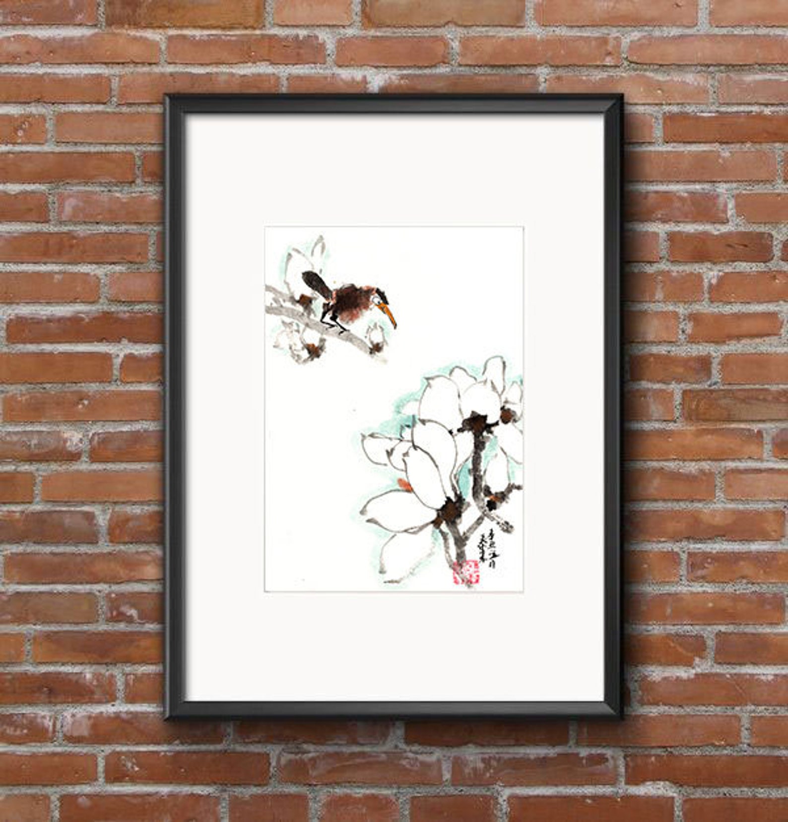 Mulan Magnolie Chinese Japanese Ink Painting Office Home Decor Wall Art ...
