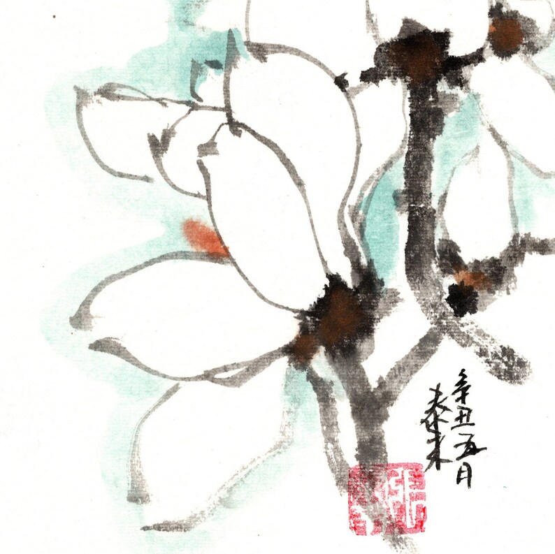 Mulan Magnolie Chinese Japanese Ink Painting Office Home Decor Wall Art ...