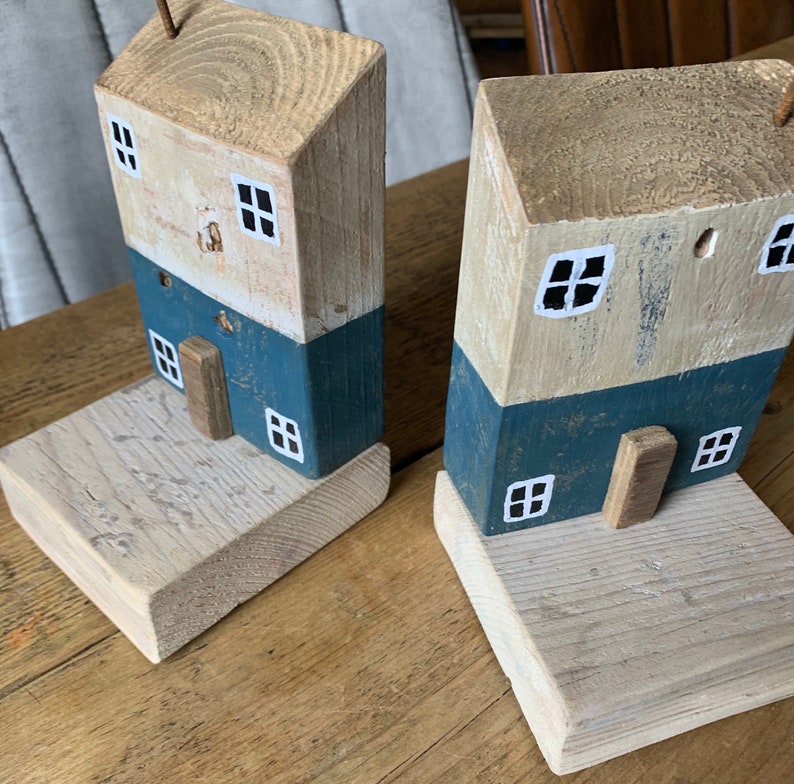 Unique Blue Wooden House Bookends Reclaimed Wood Bookends - Etsy