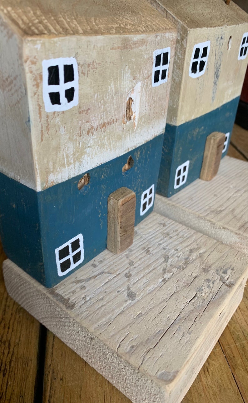 Unique Blue Wooden House Bookends Reclaimed Wood Bookends - Etsy UK