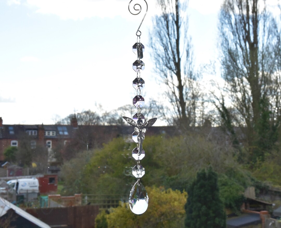 Large Silver & Pink Tinkerbell Fairy Theme Crystal Glass Sun / Light ...