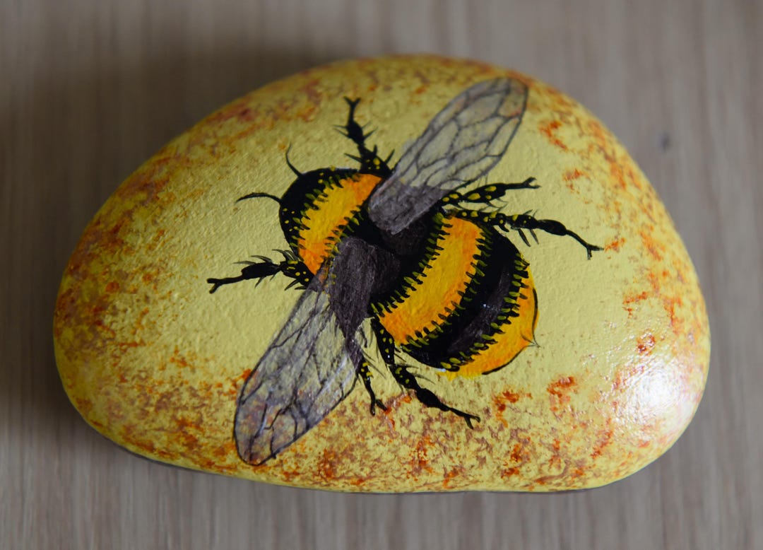 Hand Painted Pebble / Cobble / Stone Honey Coloured BUMBLE BEE ...