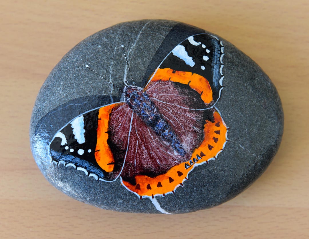 Hand Painted Pebble / Cobble / Stone of a Red Admiral BUTTERFLY ...