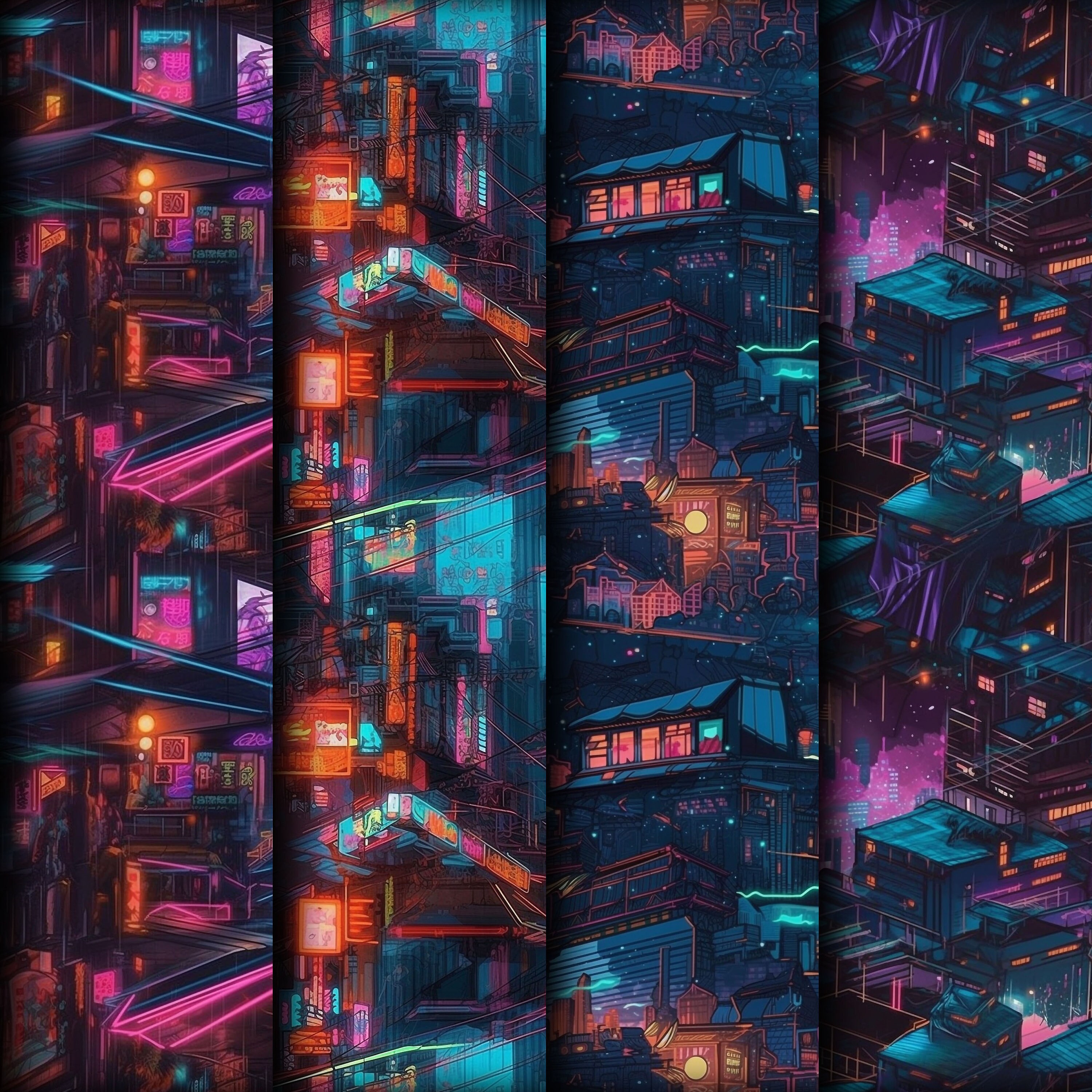 24 Cyberpunk Cityscape Skyline Seamless Digital Papers - Etsy