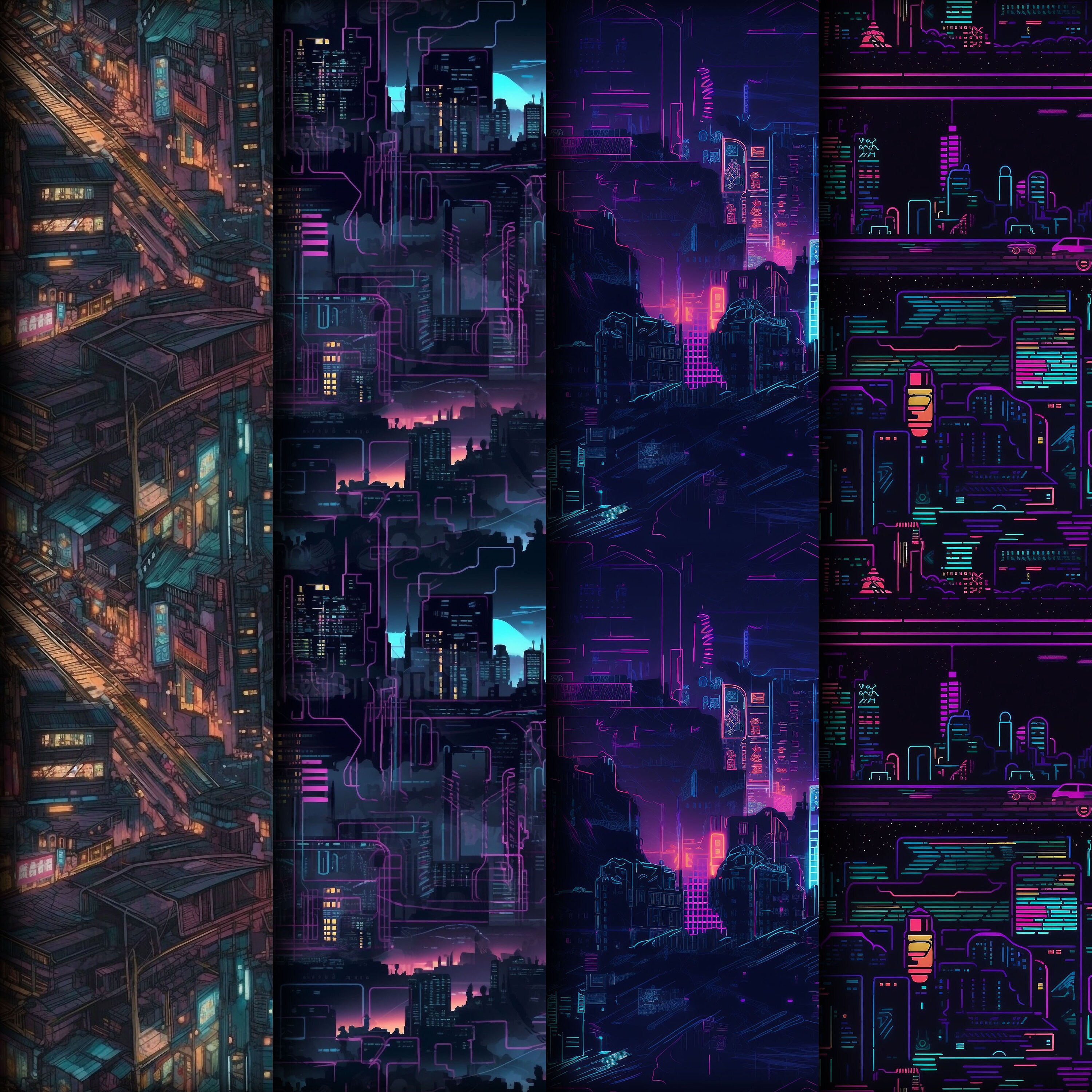 24 Cyberpunk Cityscape Skyline Seamless Digital Papers - Etsy