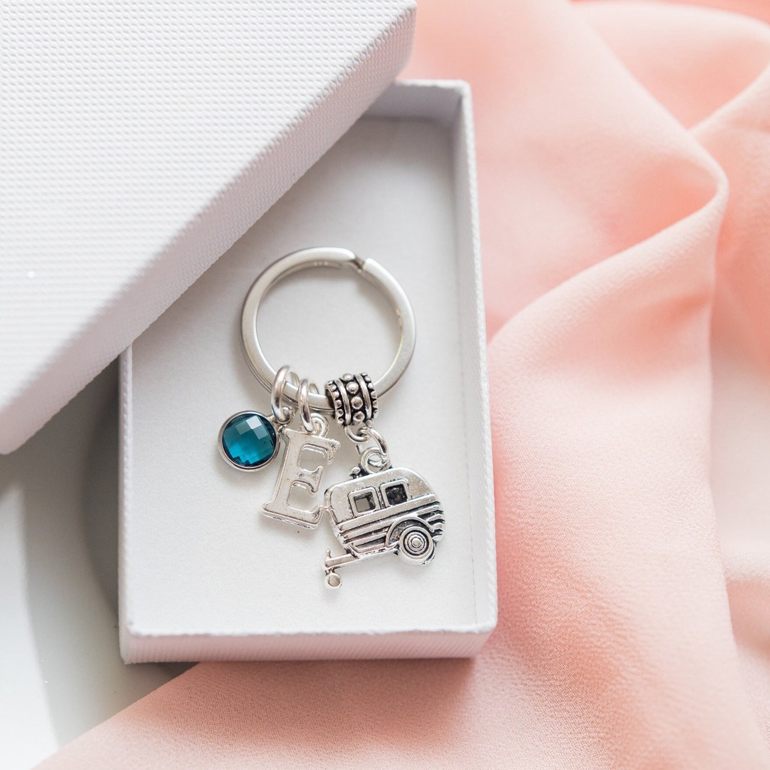 Caravan Keyring, Travel Keychain, Personalised Gifts, Birthstone ...