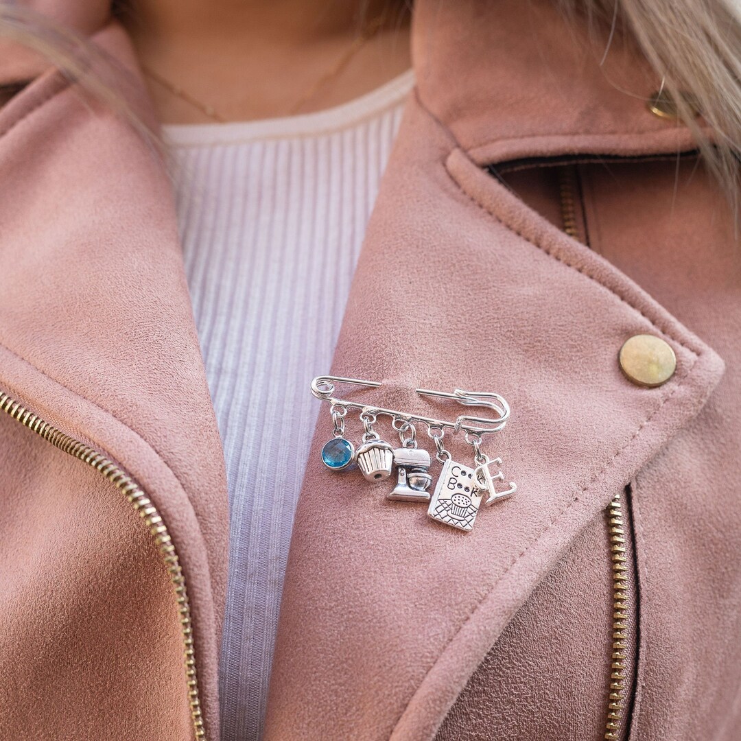 Gift for a Baker, Personalised Brooch, Birthstone Letter Charms, Bake ...