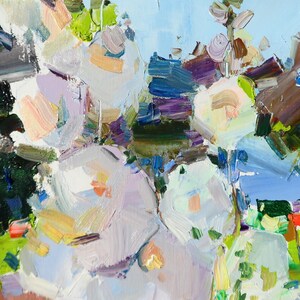 Mallows Flowers Blossoms Garden Original Oil Painting Oil on Canvas ...