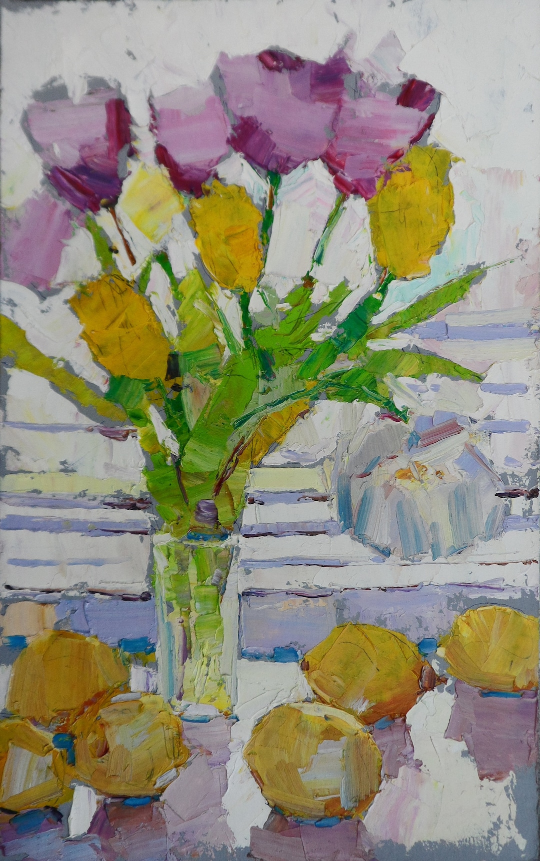 Tulips Still Life Painting Lemon Painting Spring Painting Original Oil ...