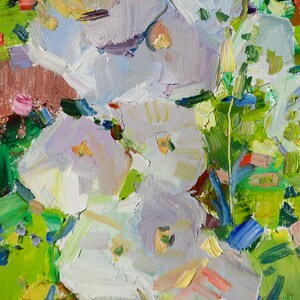 Mallows Flowers Blossoms Garden Original Oil Painting Oil on Canvas ...