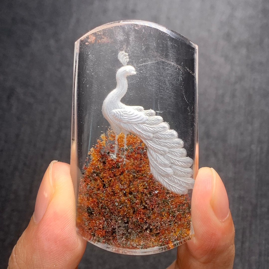 41.8gram Natural Clear Quartz Garden Quartz Hand Carve Crane Intaglio ...