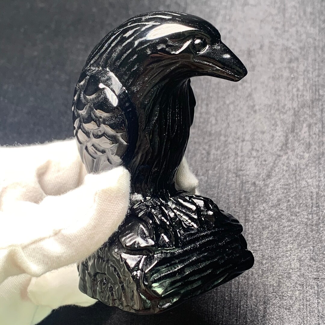 Natural Black Obsidian Craving Crow - Etsy