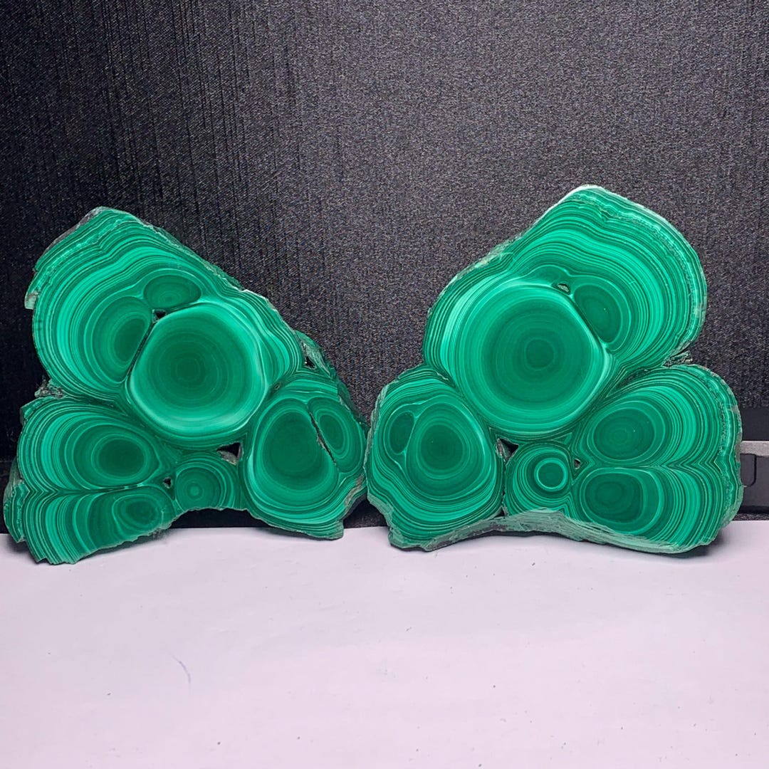 582gram Natural a Pair of Free Form Malachite Section Crystal Healing ...
