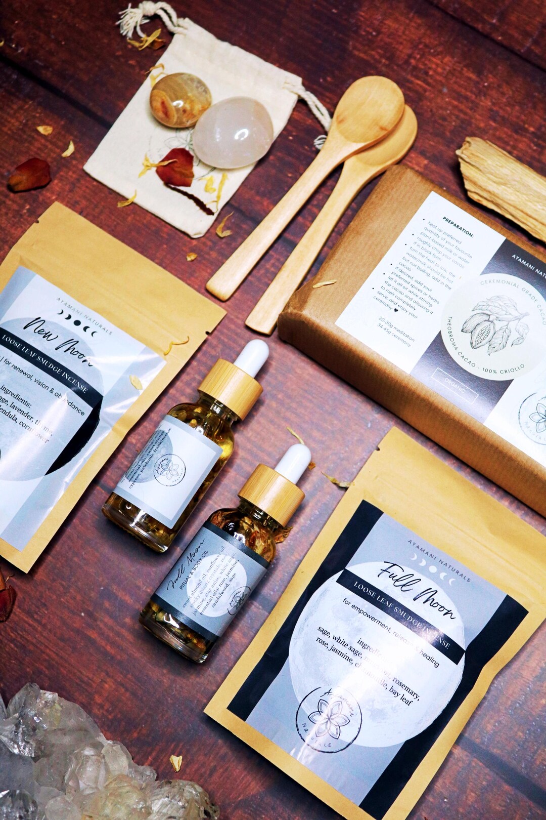 Moon Cacao Ceremony Box: Raw Peruvian Cacao, Smudge, Infused Oils ...