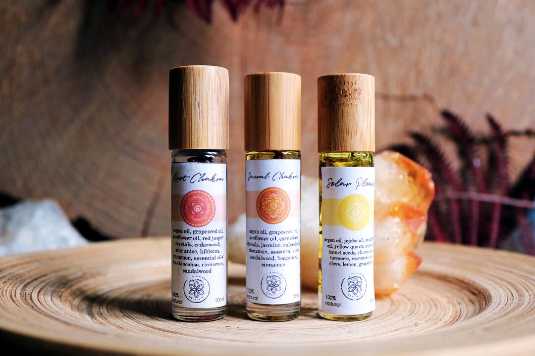 Base Chakra Oil Set: Root, Sacral, Solar Plexus - Crystal Infused - Etsy