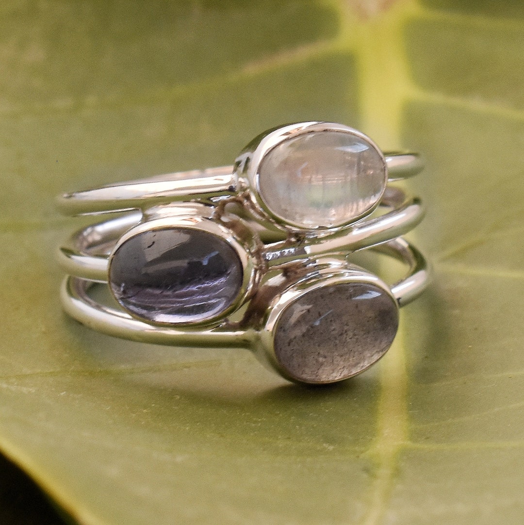 A+ Quality Triple Stone Ring, Silver Ring Natural Triple Stone Ring ...