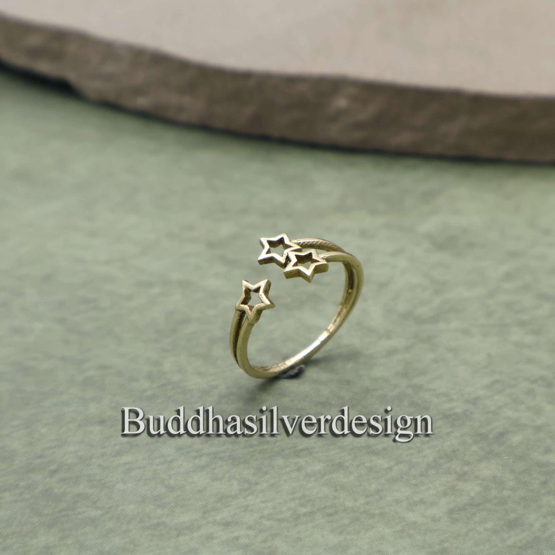 Gold Brass Star Ring, Three Star Adjustable Ring, Handmade Brass ...