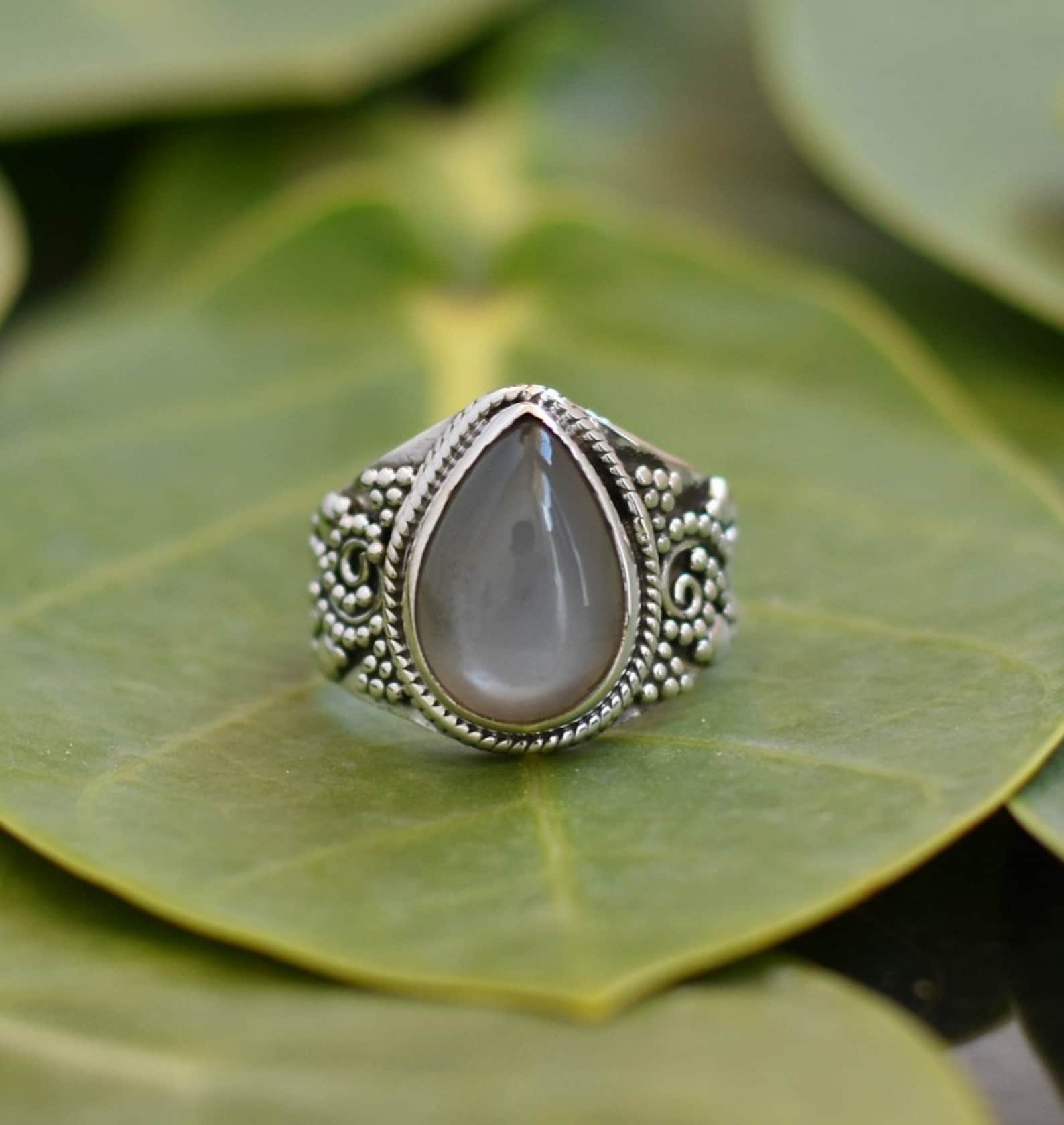 Grey Moonstone Ring Grey Moonstone Collection Of Rings Grey | Etsy