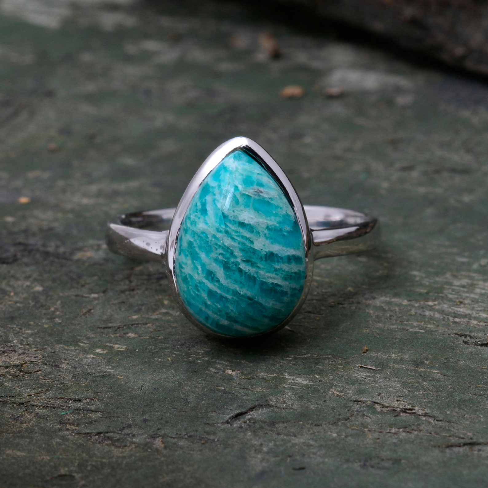 Natural Amazonite Ring-blue Fire Amazonite Ring-handmade | Etsy