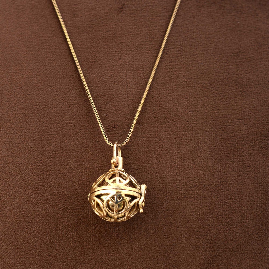 Elegant Gold Sphere Pendant Necklace, Vintage Style, Locket Charm ...