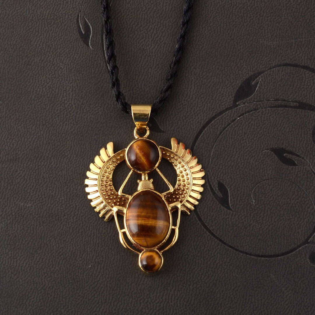 Golden Scarab Necklace / Tiger Eye Scarab Pendent / Talisman Jewelry ...