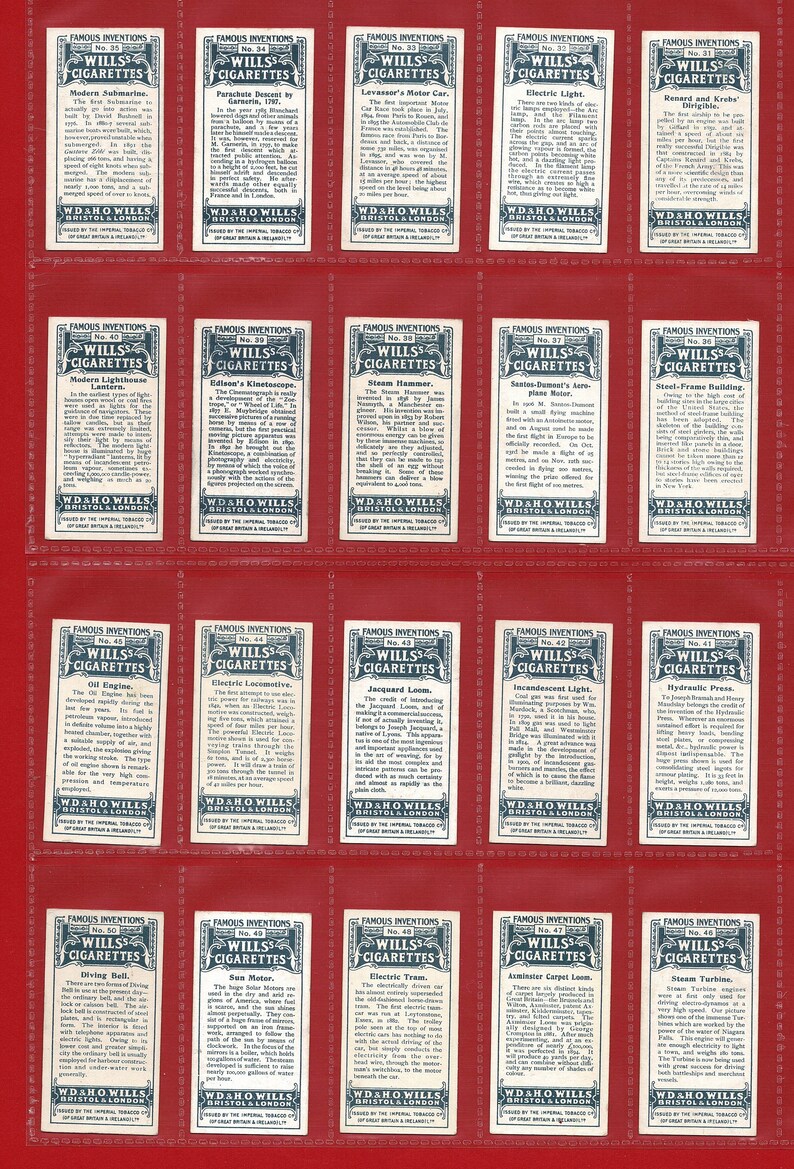 FAMOUS INVENTIONS Original World War I Cigarette / Tobacco Card Set ...