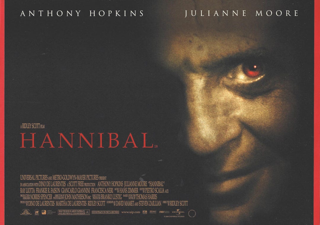 Hannibal FILM POSTER / FLYER - 2001 - Anthony Hopkins & Julianne Moore ...