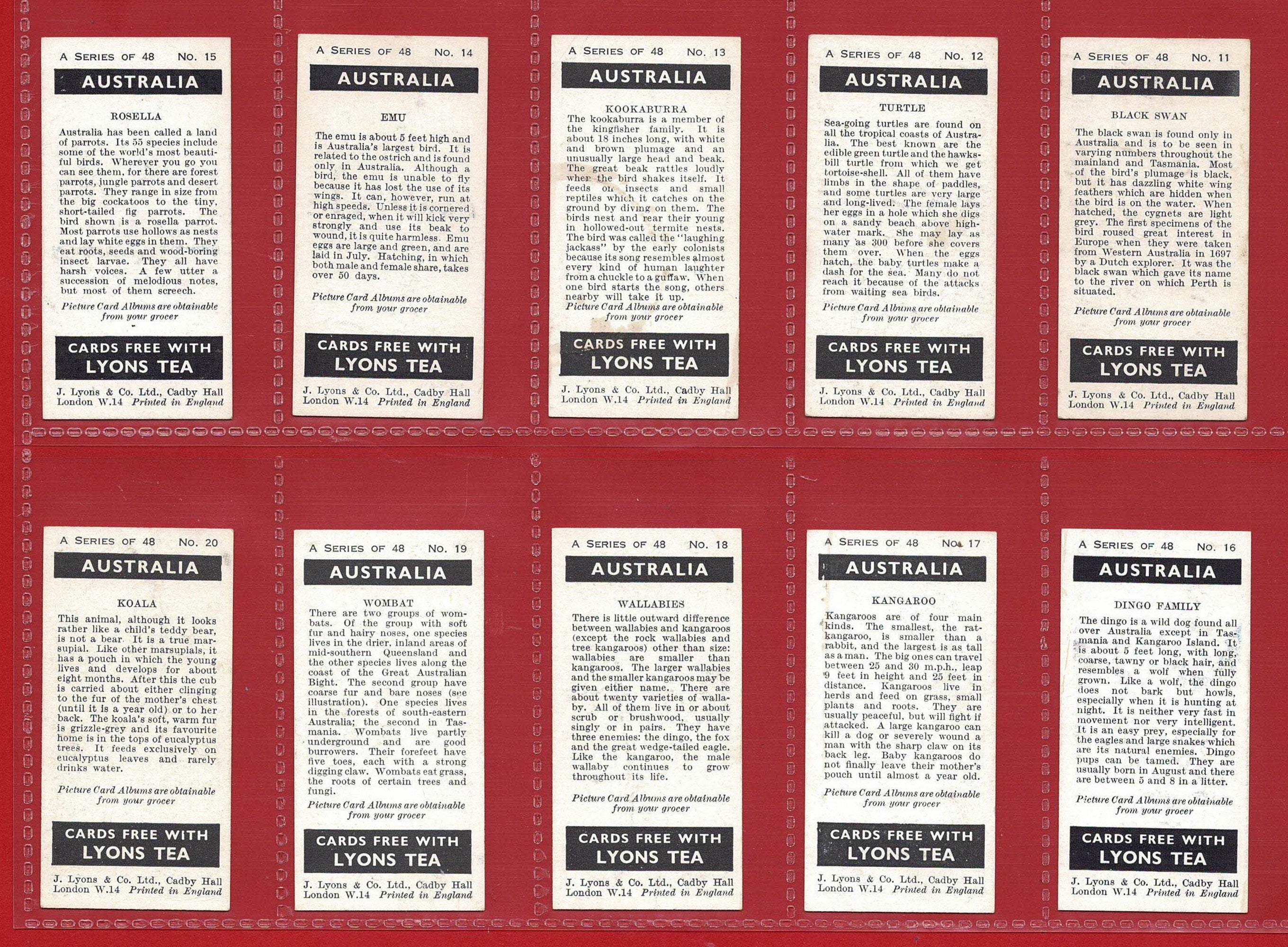 AUSTRALIA 1959 Original Tea Trade Card Set LYONS TEA Vintage Cards ...