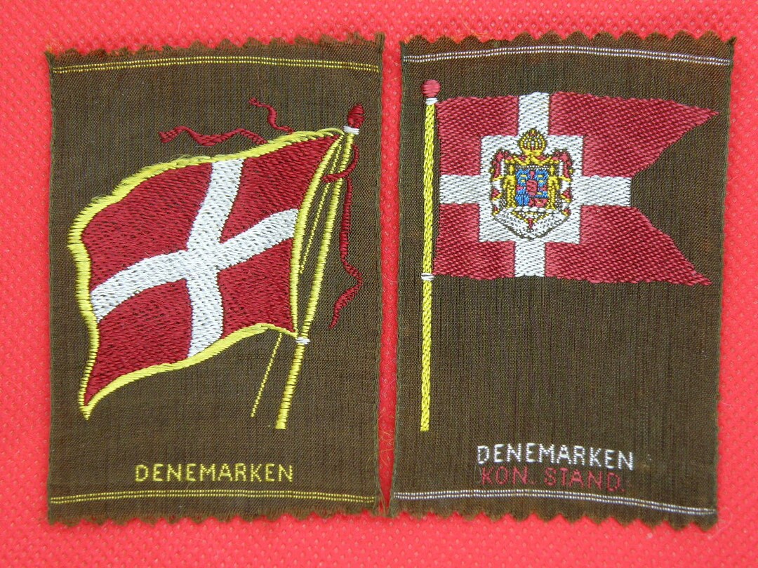 DENMARK SILK FLAGS 1930 National Flag, Standard Flag & Arms Cigarette ...