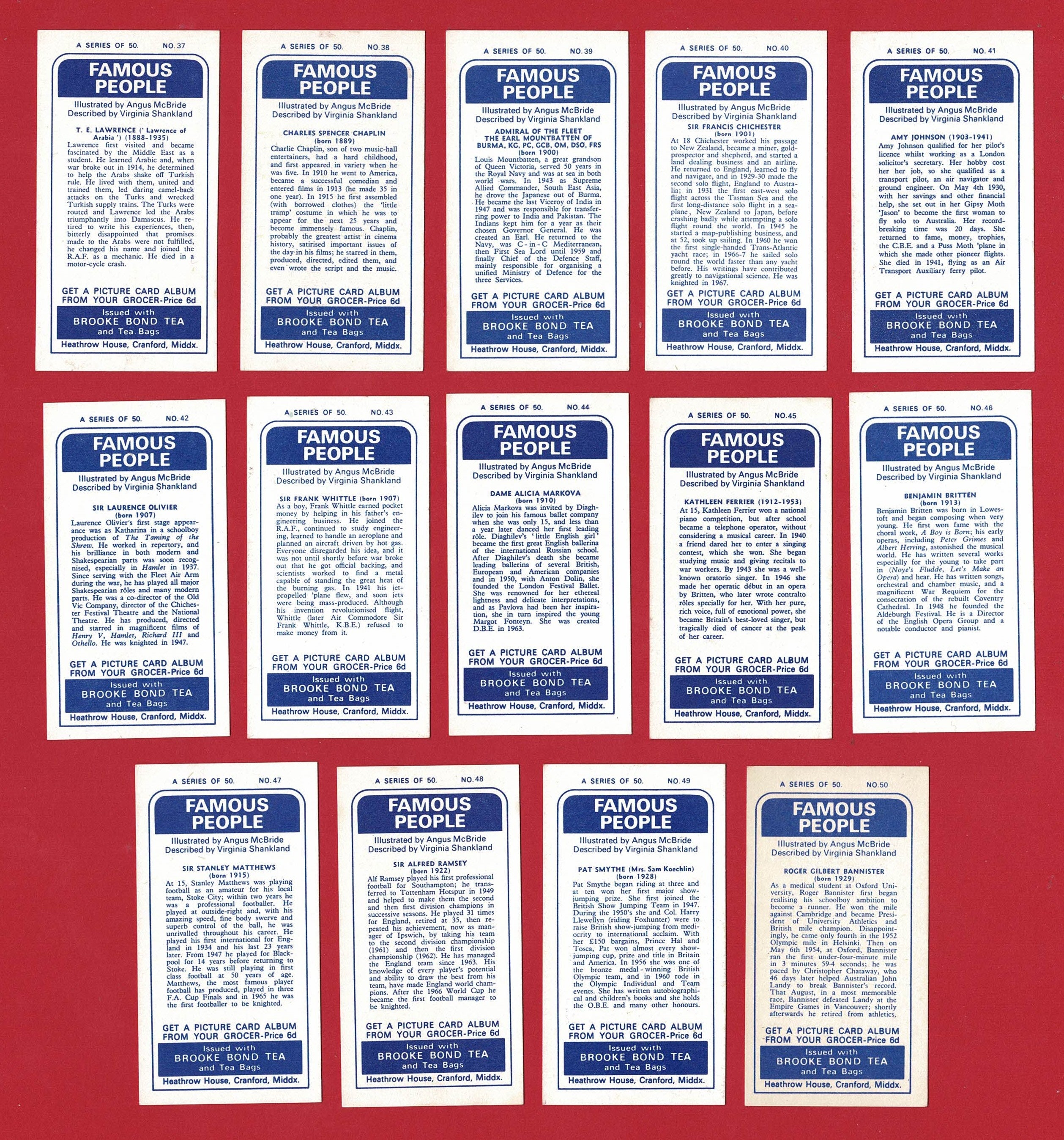 1969 FAMOUS PEOPLE CARDS Original Brooke Bond Tea Trade Card Set ...