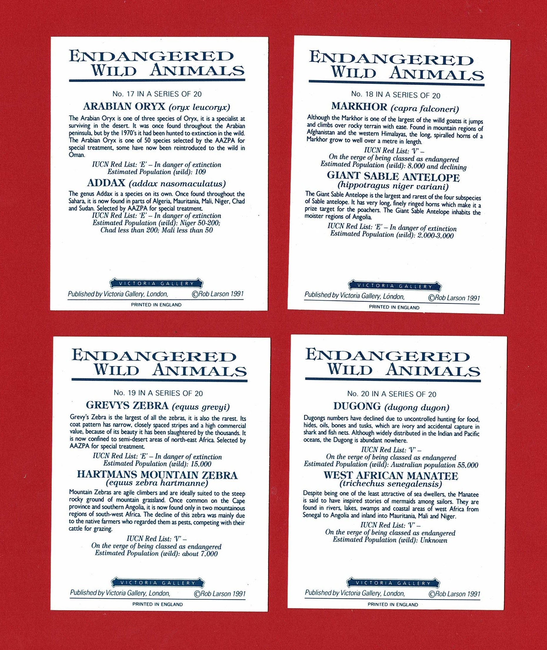 ENDANGERED WILD ANIMALS Excellent Trade Card Set Animals in Danger of ...