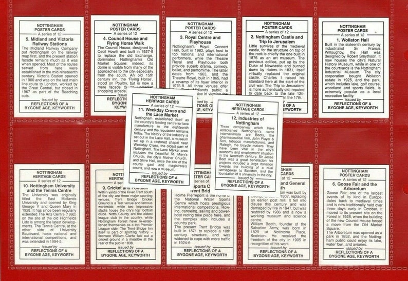 NOTTINGHAM HERITAGE CARDS 1996 Heritage Poster Card Set by Reflections ...