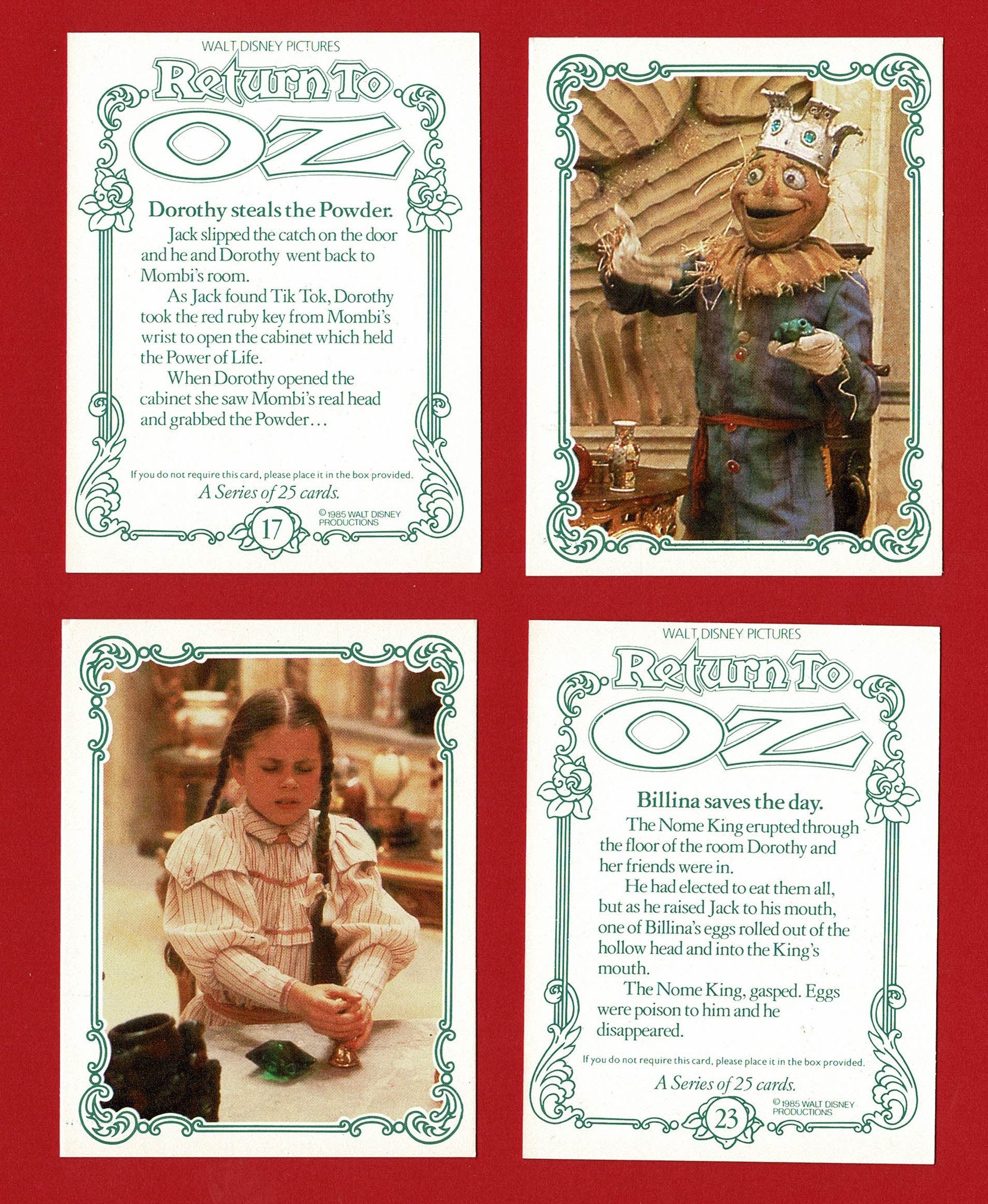 THE WIZARD of OZ Walt Disney Pictures Full Trading Card Set 'return to ...