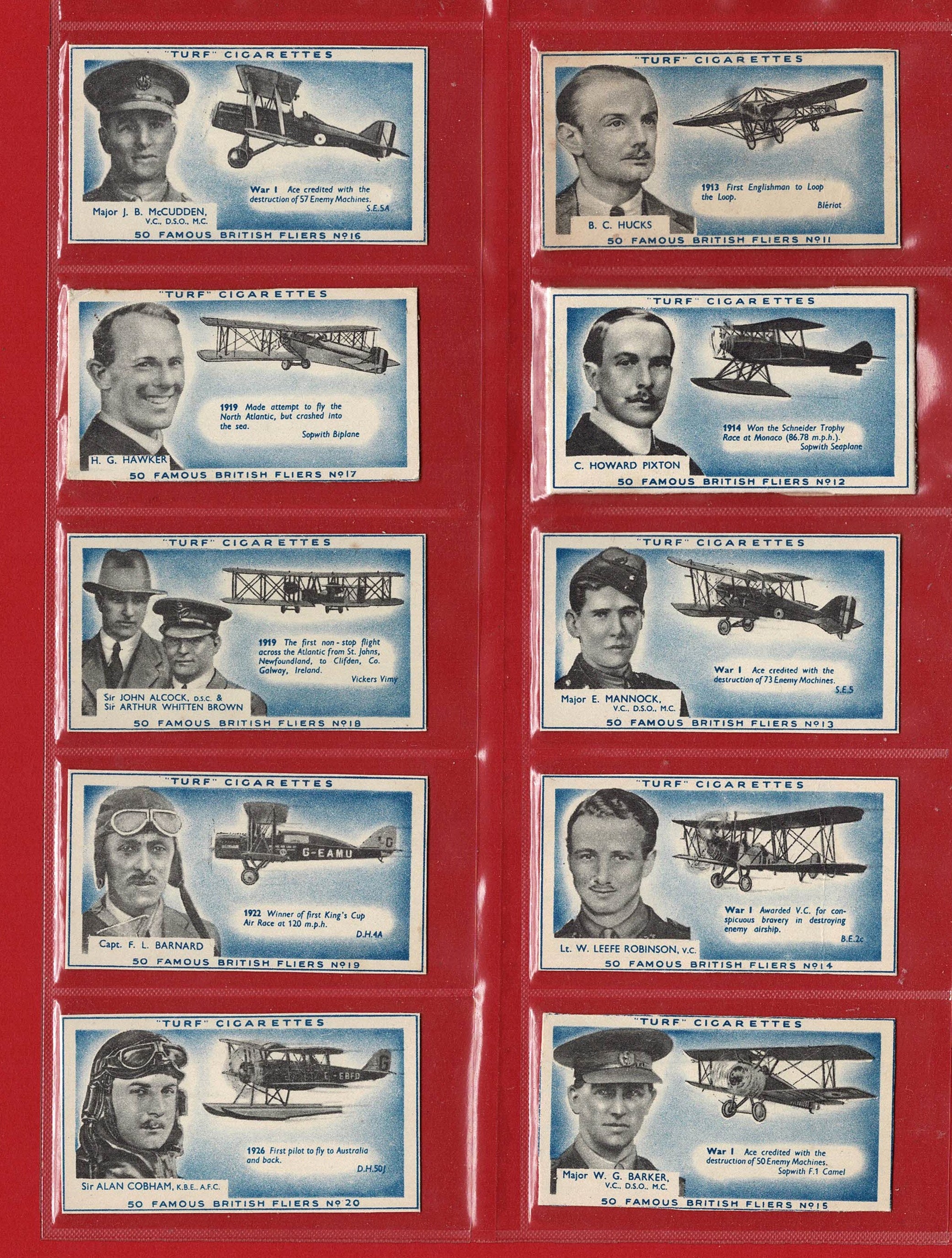 FAMOUS BRITISH FLIERS 1940s Aviation Cards Scarce Cigarette / Tobacco ...