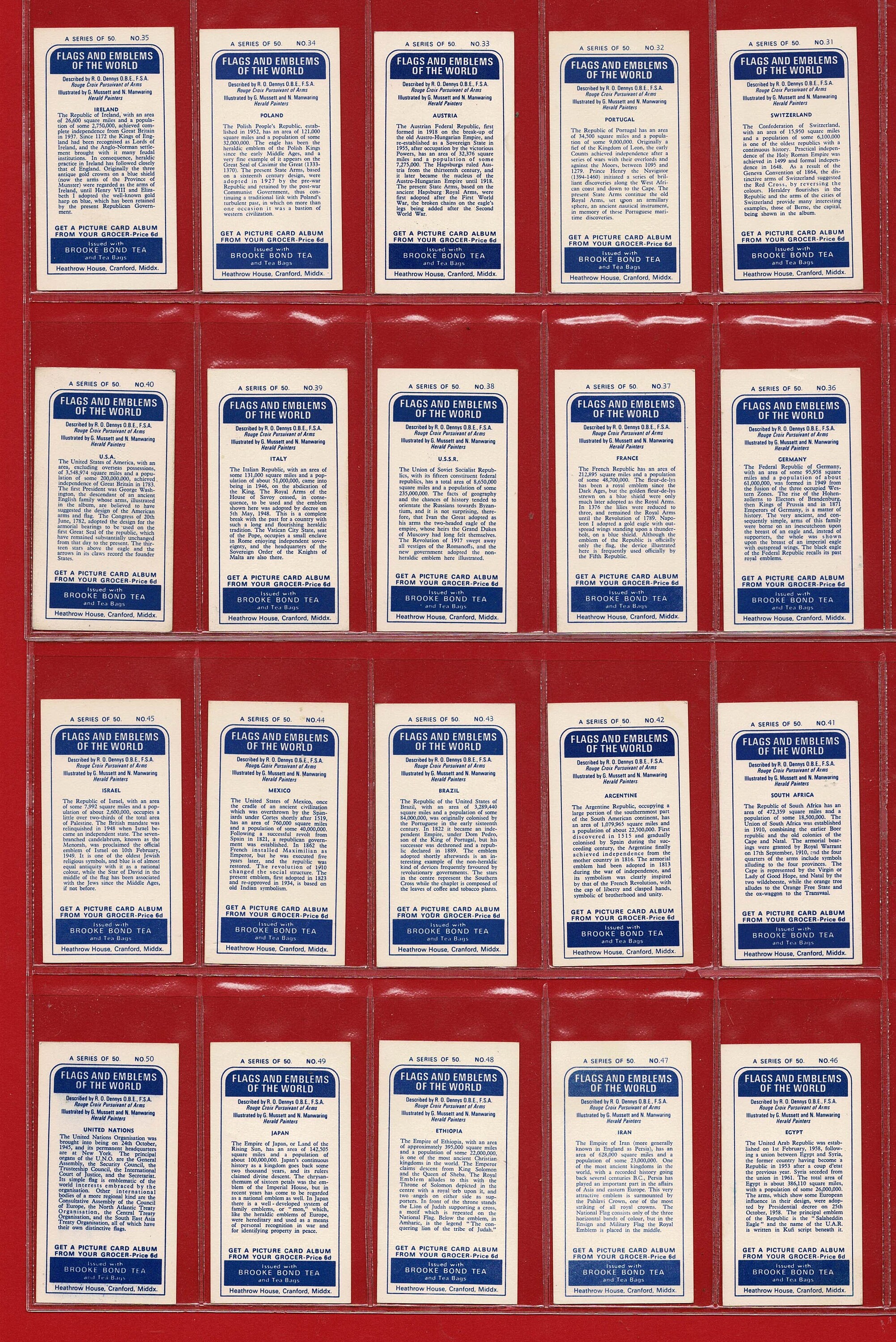 FLAGS and EMBLEMS of the WORLD Original Tea Trade Card Set Brooke Bond ...