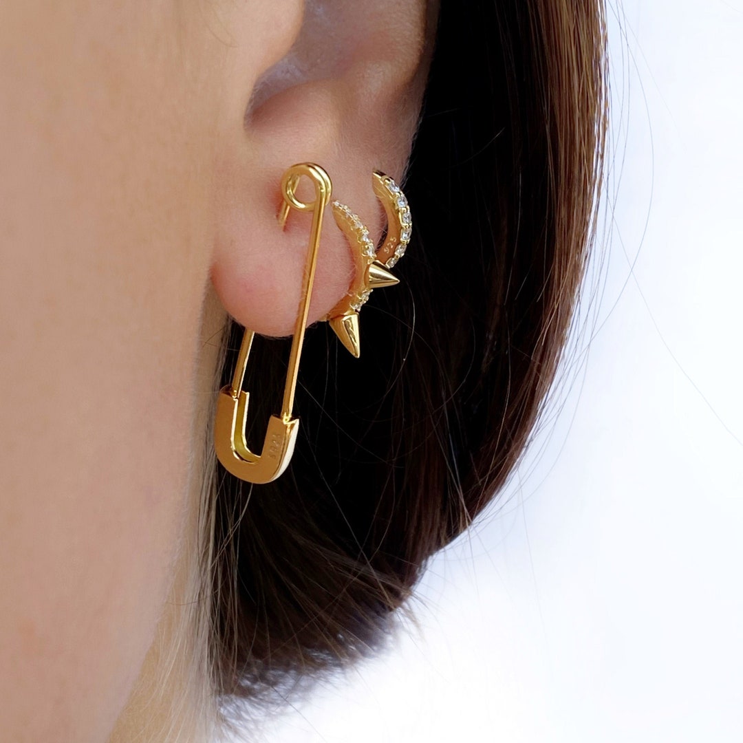 Gold Safety Pin Earrings Silver Pin Earrings Safety Pin Jewelry Unique ...