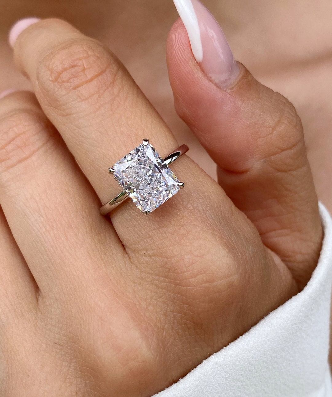 Radiant Cut Engagement Ring 925 Silver Ring Promise Ring Stacking Ring ...