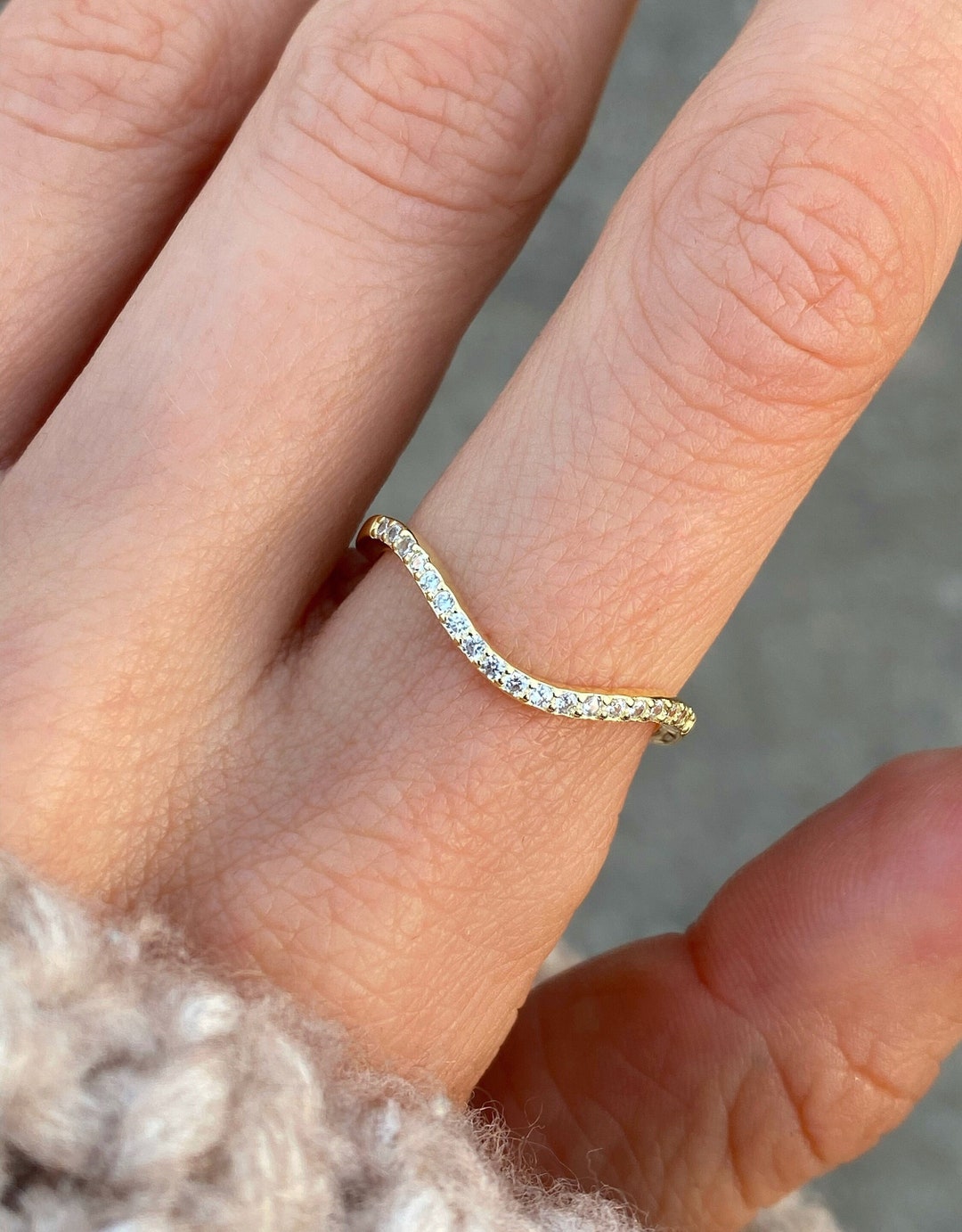 Curved Band Wave Ring Eternity Ring Gold Ring Jacket Stackable Rings ...