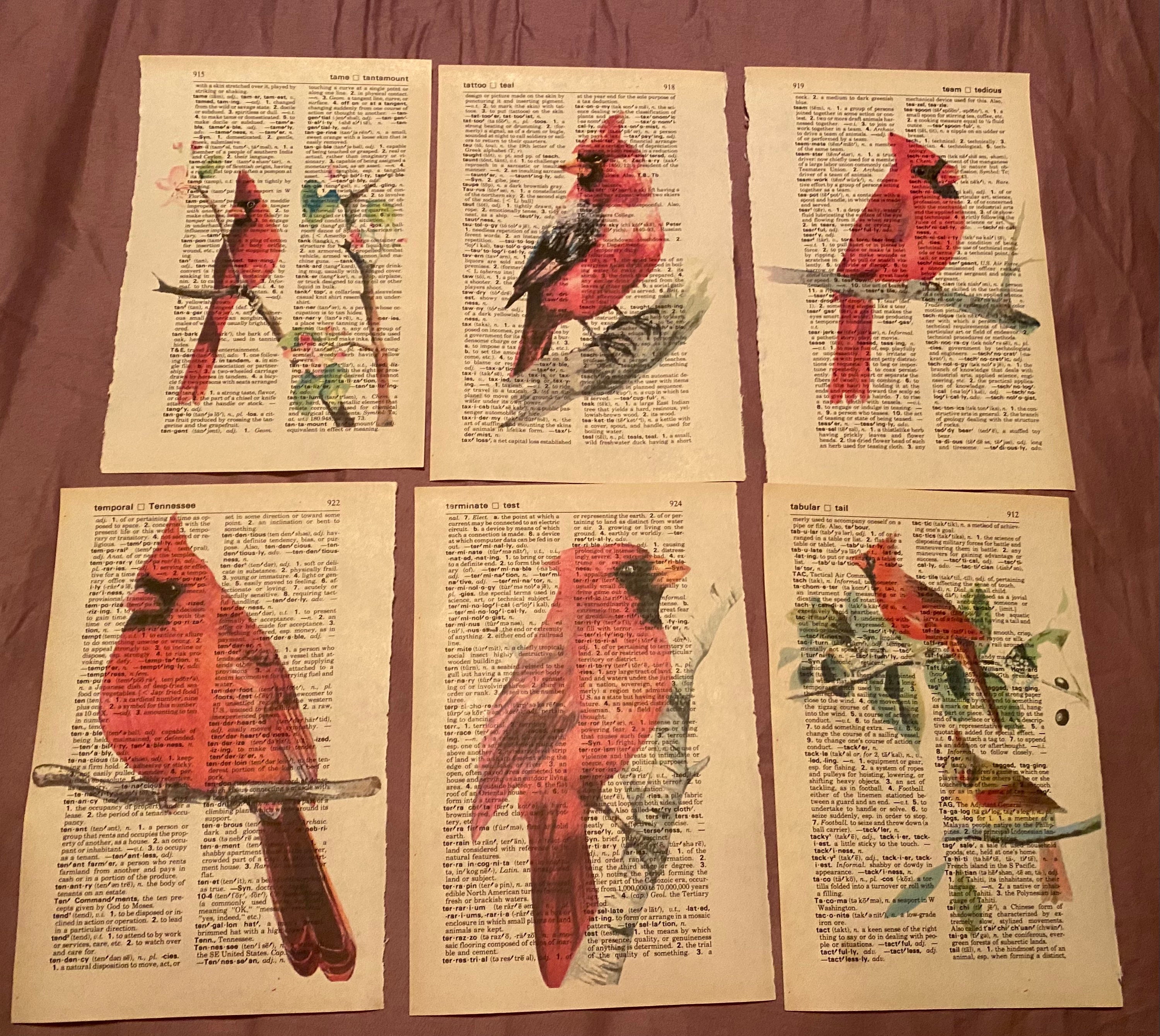 Bird Cardinal themed dictionary prints | Etsy