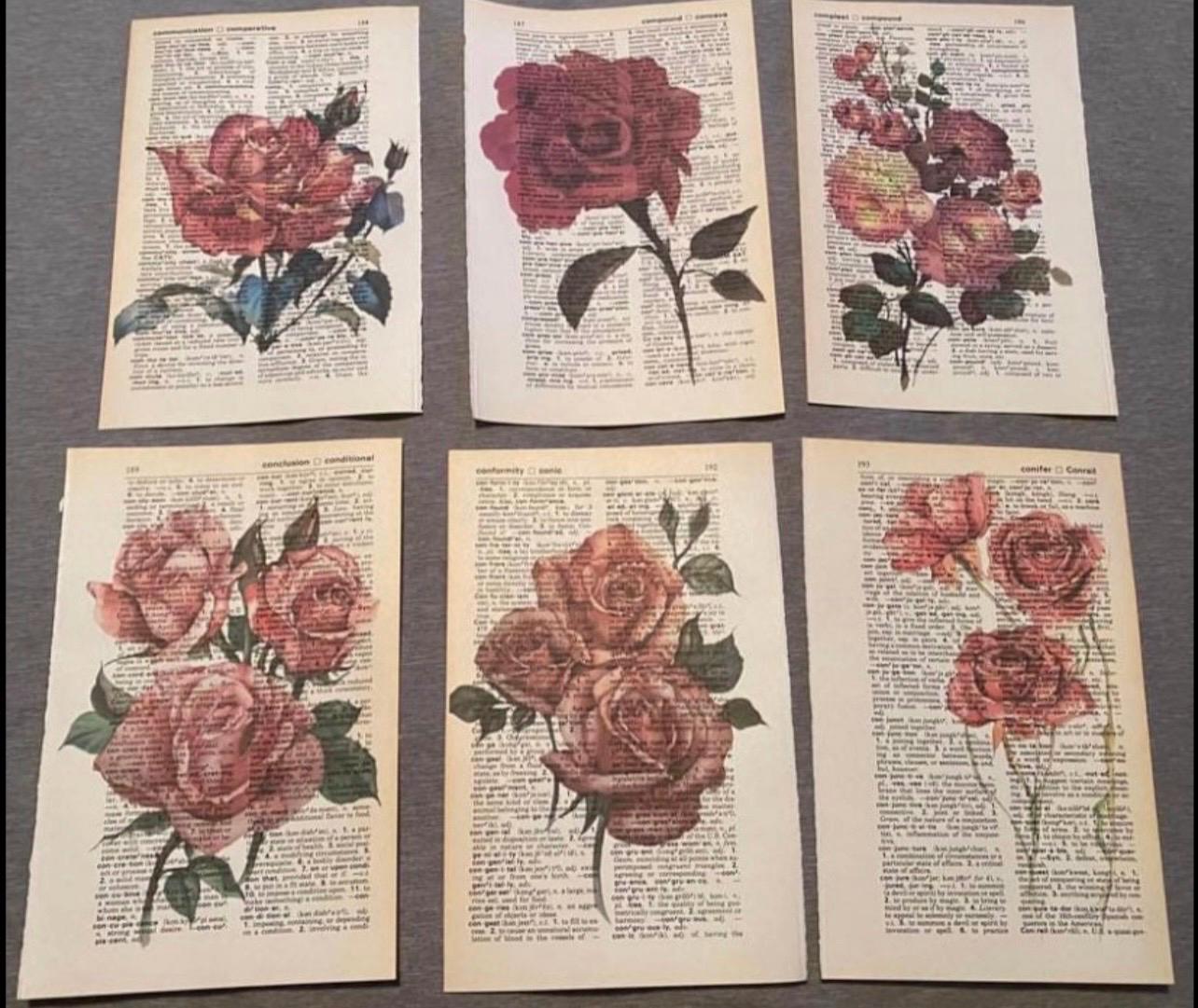 Rose Flower Themed Dictionary Prints - Etsy